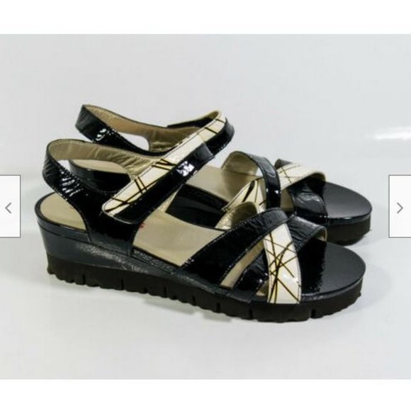 Sabrinas | Shoes | Sabrinas Black White 9s Wedge Platform Ankle Strap ...